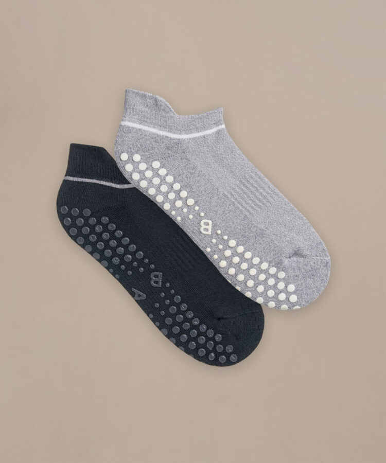 Pilates Grip Short Socks - 2 Pack -Size 4-7 | BAM Clothing (Washed Black)