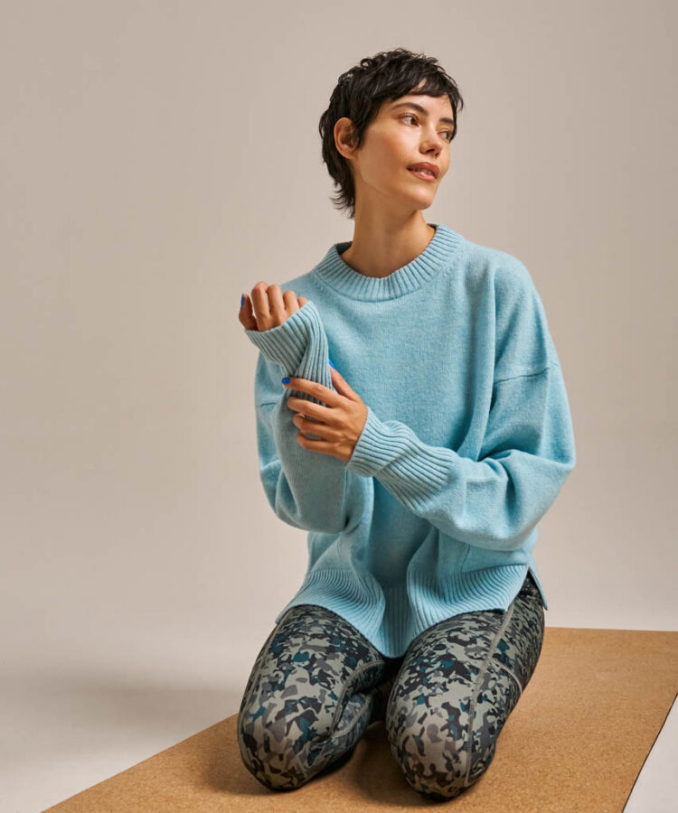 Throw On Knitted Crew Neck Jumper | BAM Clothing (Aqua Haze Marl)