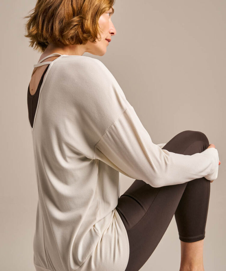 Cross Strap Open Back Long Sleeve Top | BAM Clothing (Oat Milk)