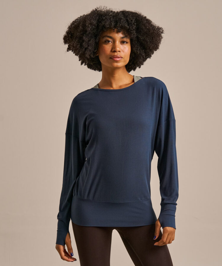 Cross Strap Open Back Long Sleeve Top | BAM Clothing (Mariner Navy)