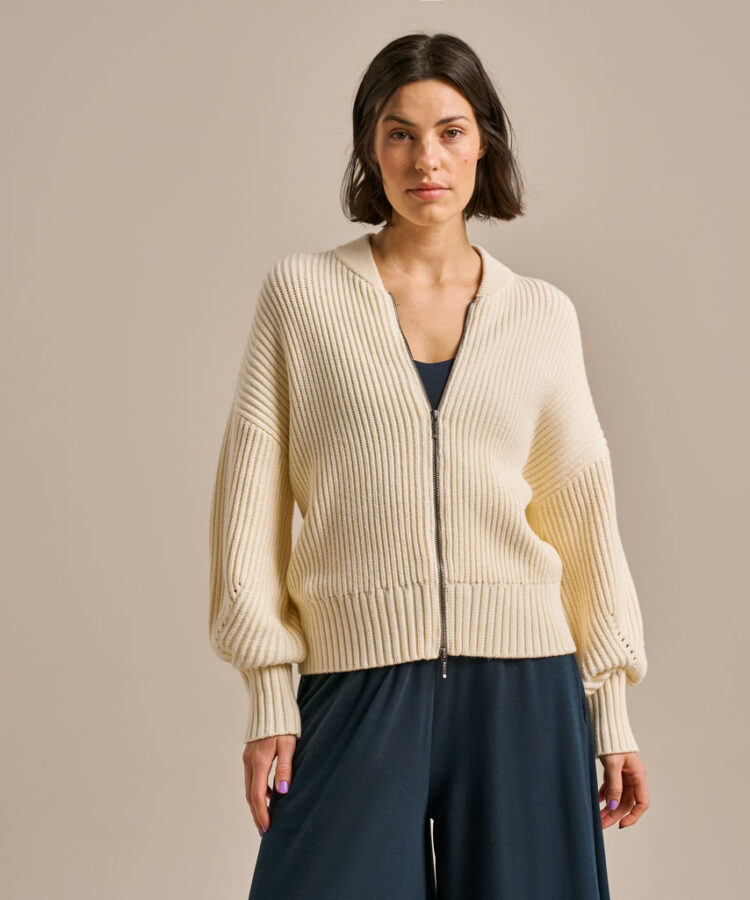 Organic Cotton Full Zip Knitted Bomber | BAM Clothing (Oat Milk)