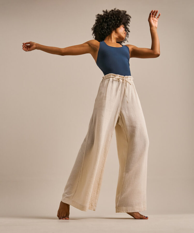 Breathable Cotton Gauze Wide Leg Yoga Pants | BAM Clothing (Oyster)