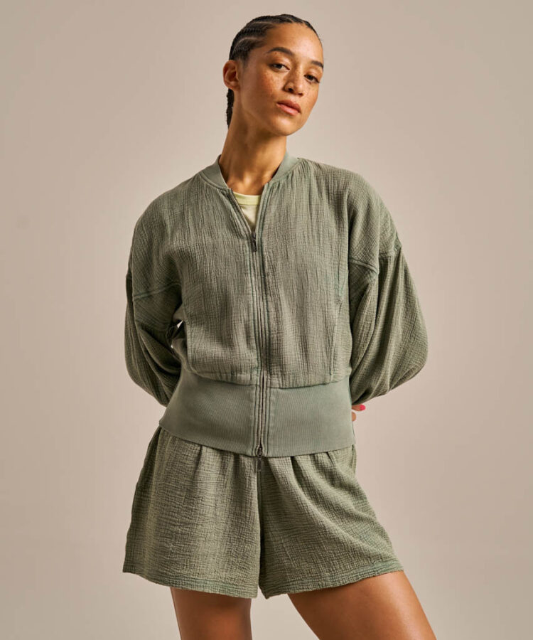 Breathable Cotton Gauze Bomber Jacket | BAM Clothing (Washed Khaki)