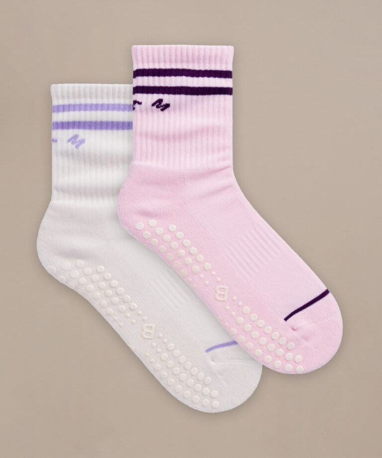 Pilates Grip Crew Socks - 2 Pack -Size 4-7 | BAM Clothing (Lavender)
